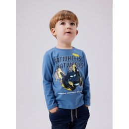 name it Jungen Langarmshirt "NMMJATZY BATWHEELS LS TOP NOOS WAB", blau, Gr. 104, bedruckt, Jersey, Obermaterial: 95% Baumwolle, 5% Elasthan, Shirts,