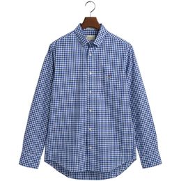 Gant Herren Langarmhemd "REG POPLIN GINGHAM SHIRT", blau, Gr. 4XL, kariert, Web, Obermaterial: 100% Baumwolle, Hemden, mit Logostickerei auf der Brust