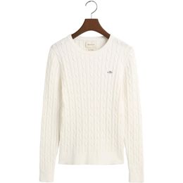 Gant Damen Strickpullover "STRETCH COTTON CABLE C-NECK", beige, Gr. XL, Zopfmuster, Strick, Obermaterial: 88% Baumwolle, 10% Polyamid, 2% Elasthan,