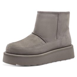 Tamaris Damen Winterboots, Gr. 40, grau, Leder, unifarben, Schuhe, Plateau, Kurz-Stiefelette, Ankleboots mit Innenreißverschluss