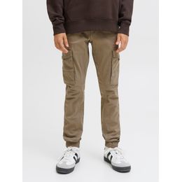 Jack & Jones Jungen Cargohose "JPSTPAUL JJFLAKE AKM 542", beige, Gr. 128, JACK & JONES JUNIOR, unifarben, Web, Obermaterial: 98% Baumwolle, 2% Elasthan, Hosen