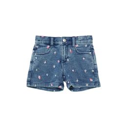 s.Oliver JUNIOR Mädchen Jeansshorts, blau, Gr. 98, bestickt, Denim/Jeans, Obermaterial: 79% Baumwolle, 20% Polyester, 1% Elasthan, Jeans, mit