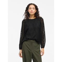 Vila Damen Blusenshirt "VIMIKA O-NECK L/S TOP - NOOS", schwarz, Gr. 36, unifarben, Jersey, Obermaterial: 100% Polyester, Shirts