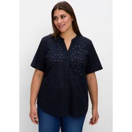sheego Damen Kurzarmbluse, blau, Gr. 50, unifarben, 100% Baumwolle, Blusen