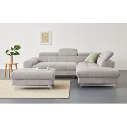 Ecksofa COTTA "Chef L-Form", grau (elephant), B:257cm H:72cm T:206cm, Luxus-Microfaser (100% Polyester);Kunstleder Softlux;Leder Advantage (abgedecktes Spalt-Rindsleder), R&uuml;ckseite mit schwarzem Spannstoff bezogen;NaturLEDER (echtes Rindsleder), R&uuml;ckseite mit schwarzem Spannstoff bezogen, Sofas, Ecksofa, mit Kopfteilverstellung, edle Metallkufen, wahlweise mit Bettfunktion