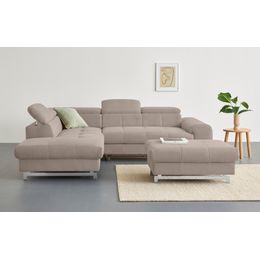 Ecksofa COTTA "Chef L-Form", braun (mud), B:257cm H:72cm T:206cm, Luxus-Microfaser (100% Polyester);Kunstleder Softlux;Leder Advantage (abgedecktes Spalt-Rindsleder), R&uuml;ckseite mit schwarzem Spannstoff bezogen;NaturLEDER (echtes Rindsleder), R&uuml;ckseite mit schwarzem Spannstoff bezogen, Sofas, Ecksofa, mit Kopfteilverstellung, edle Metallkufen, wahlweise mit Bettfunktion