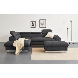 Ecksofa COTTA "Chef L-Form", schwarz, B:257cm H:72cm T:206cm, Luxus-Microfaser (100% Polyester);Kunstleder Softlux;Leder Advantage (abgedecktes Spalt-Rindsleder), R&uuml;ckseite mit schwarzem Spannstoff bezogen;NaturLEDER (echtes Rindsleder), R&uuml;ckseite mit schwarzem Spannstoff bezogen, Sofas, Ecksofa, mit Kopfteilverstellung, edle Metallkufen, wahlweise mit Bettfunktion