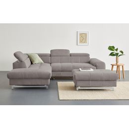 Ecksofa COTTA "Chef L-Form", grau (elephant), B:257cm H:72cm T:206cm, Luxus-Microfaser (100% Polyester);Kunstleder Softlux;Leder Advantage (abgedecktes Spalt-Rindsleder), R&uuml;ckseite mit schwarzem Spannstoff bezogen;NaturLEDER (echtes Rindsleder), R&uuml;ckseite mit schwarzem Spannstoff bezogen, Sofas, Ecksofa, mit Kopfteilverstellung, edle Metallkufen, wahlweise mit Bettfunktion