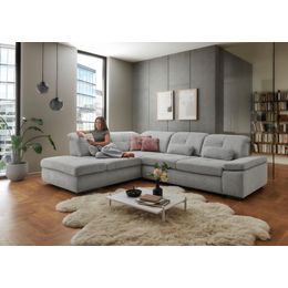 Ecksofa DIE PLANBAR "MP-IN16012 L-Form mit Federkern-Polsterung", silber, B:312cm H:85cm T:260cm, 85% Polyester;15% Nylon, Sofas, Ecksofa, inkl. Sitztiefenverstellung, optional mit Funktionen