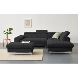 Ecksofa COTTA "Chef L-Form", schwarz, B:257cm H:72cm T:206cm, Luxus-Microfaser (100% Polyester);Kunstleder Softlux;Leder Advantage (abgedecktes Spalt-Rindsleder), R&uuml;ckseite mit schwarzem Spannstoff bezogen;NaturLEDER (echtes Rindsleder), R&uuml;ckseite mit schwarzem Spannstoff bezogen, Sofas, Ecksofa, mit Kopfteilverstellung, edle Metallkufen, wahlweise mit Bettfunktion