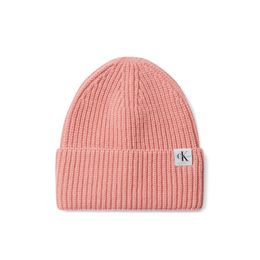 Beanie Calvin Klein Jeans "Monogram Rib Beanie", Jungen, Gr. L/XL, rosa (brandied apricot), Strick, Obermaterial: 100% Polyacryl, Mützen, mit Logopatch