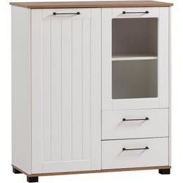 Schildmeyer Highboard »Jelda, Breite 99 cm« Fronten in Landhausoptik, Tür rechts mit Glaseinsatz mattweiß/eiche landhausfb.