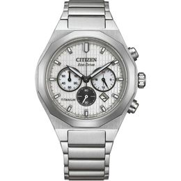 Citizen Chronograph Armbanduhr, Solar, Titan, Herrenuhr, analog, Tag, Stoppfunktion titansilberfarben-weiß Trendstarker Chronograph