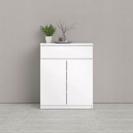 Inosign Kommode »Naia« abgerundete Schubladenkanten auf Metallgleiter, Breite 80, 2 cm weiß/hochglanz Sideboard mit 1 Schubkasten und 2 Türen