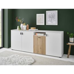 Inosign Sideboard »Hudson« in moderner Trendfarbe, Griffe aus Metall (Schwarz), Breite 200 cm Weiß/Eiche modernes Ambiente
