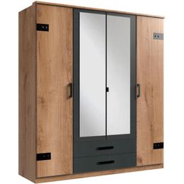 wimex Kleiderschrank &raquo;Cork, mit oder ohne Spiegel, rustikaler Look im Industrial Design&laquo; wahlweise in 135cm oder 180cm breit, 58cm tief, 199cm hoch grau