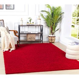 Hochflor-Teppich &raquo;BORACAY&laquo; rechteckig 37 mm H&ouml;he Flauschig, Langflor, Weich, Wohnzimmer Flurteppich, Grau rot Kunstfaser