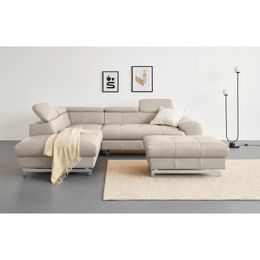 COTTA Ecksofa &raquo;Chef L-Form&laquo; mit Kopfteilverstellung, edle Metallkufen, wahlweise mit Bettfunktion beige Luxus-Microfaser (100% Polyester);Kunstleder 