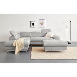 COTTA Ecksofa &raquo;Chef L-Form&laquo; mit Kopfteilverstellung, edle Metallkufen, wahlweise mit Bettfunktion grau Luxus-Microfaser (100% Polyester);Kunstleder 