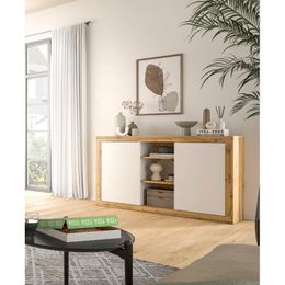 Inosign Sideboard »Trinity, Breite 130 cm, 2-türig, 3 offene Fächer, grifflose Fronten« Anrichte, Kommode, Schrank, Stauraumschrank Weiß / Wotan...