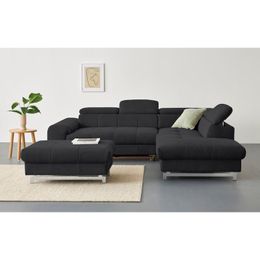 COTTA Ecksofa &raquo;Chef L-Form&laquo; mit Kopfteilverstellung, edle Metallkufen, wahlweise mit Bettfunktion schwarz Luxus-Microfaser (100% Polyester);Kunstleder