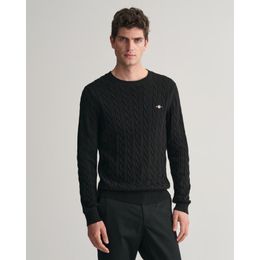Gant Strickpullover »COTTON CABLE C-NECK« mit Wappen-Logostickerei auf der Brust black XXL XXL Pullover mit Zopfmuster von Gant