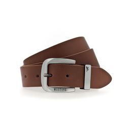 Mustang Herren Mustang Lederg&uuml;rtel Dornschlie&szlig;e aus geschw&auml;rztem Silber, mit Logo-Schriftzug, 3,5 cm braun