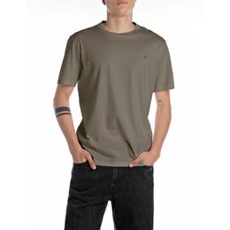 Replay T-Shirt »mit Logostickerei auf der Brust« mud green XL XL Kurzarmshirt in Regular Fit Passform für bequemen Alltagsstil