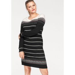 Kangaroos Strickkleid figurbetont, im Norweger-Stil, aus Baumwollmischung, lang&auml;rmlig schwarz gemustert 48 - N-Gr N-Gr 48 Figurbetonter Schnitt...