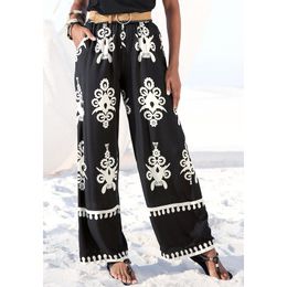 Lascana Palazzohose mit Ethnoprint, Sommerhose schwarz-sand bedruckt 34 - N-Gr N-Gr 34 Breiter Gummizugbund