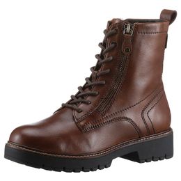 Tamaris Schnürboots, Blockabsatz, Schnürstiefelette, Combat-Boots mit Kontrast-Rahmennaht braun 37 37 Schnürboots mit Zierreißverschluss an der...