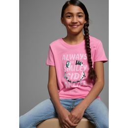 Kidsworld M&auml;dchen Kidsworld T-Shirt &raquo;mit Wendepailletten&laquo; Kurzarm, Basic-Passform, mit Pailletten, bedruckt pink 128/134