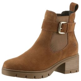 Tamaris Chelseaboots, Blockabsatz, Businessmode, Stiefelette mit Zierschnalle cognac 39 39 Schicker Chelseaboots mit beidseitligem Stretcheinsatz