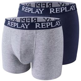 Replay Boxershorts »BOXER Style 01/C Basic Cuff Logo 2pcs Box« Packung, 2er-, mit Logoschriftzug am elastischen Bund grau / blau XXL XXL Replay...