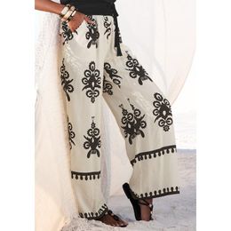 Lascana Palazzohose mit Ethnoprint, Sommerhose sand-schwarz bedruckt 34 - N-Gr N-Gr 34 Breiter Gummizugbund