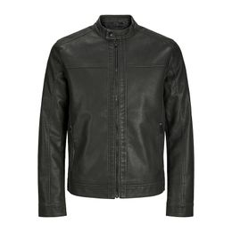 Jack & Jones JACK & JONES Lederimitatjacke »JJEWARNER WASHED PU JACKET NOOS« ohne Kapuze mit Bandkragen Black Pattern:WASHED PU XL XL Coole Bikerjacke von Jack...