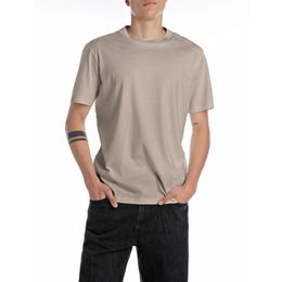Replay T-Shirt »mit Logostickerei auf der Brust« turtledove XL XL Kurzarmshirt in Regular Fit Passform für bequemen Alltagsstil