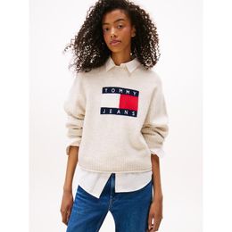 Tommy Jeans Damen Strickpullover &raquo;TJW MELANGE FLAG SWEATER RIB EXT&laquo; in gerippter Struktur wei&szlig; S (36)