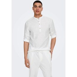 Only & Sons Only & Sons Herren ONLY & SONS Langarmhemd &raquo;ONSCAIDEN LS HALFPLACKT LINEN SHIRT&laquo; wei&szlig; XL, N-Gr