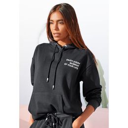 Buffalo Hoodie, mit Statement Druck, Loungeanzug schwarz 36/38 36/38 Hoodie von Buffalo in Washout-Optik
