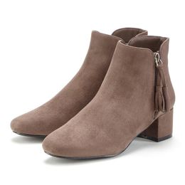 Lascana Stiefelette Stiefel, Boots mit bequemem Blockabsatz VEGAN braun-taupe 39 39 Mit modischen Tassel-Details