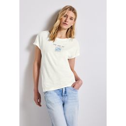 Shirttop Street One, Damen, Gr. 38, wei&szlig; (sanftes wei&szlig;), Jersey, Obermaterial: 50% Baumwolle, 50% Modal, bedruckt, h&uuml;ftbedeckend, Rundhals, Tops Shirttop, mit Frontprint und Wording Artwork