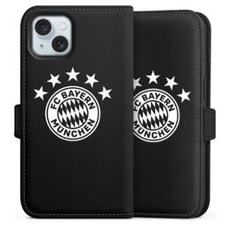 DeinDesign iPhone 15 Handy Klapph&uuml;lle Handyh&uuml;lle aus Kunst Leder schwarz Flip Case Fcb Transparent Fc Bayern M&uuml;nchen Sideflip mit Lasche