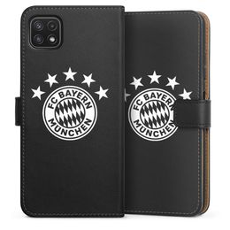 DeinDesign Galaxy A22 5G Handy Klapph&uuml;lle Handyh&uuml;lle aus Kunst Leder schwarz Flip Case Fcb Transparent Fc Bayern M&uuml;nchen Sideflip mit langer Lasche