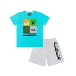 Minecraft Kinder Pyjama kurzer Schlafanzug Creeper in wei&szlig; | Gr.: 140