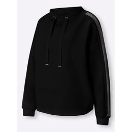 Heine Witt Damen Sweatshirt mit Galonstreifen aus Ziersteinchen, schwarz, Gr&ouml;&szlig;e 36