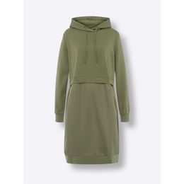 Heine Witt Damen Shirtkleid mit Kapuze, 2-in-1-Optik, khaki, Gr&ouml;&szlig;e 40