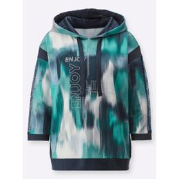 WITT Damen Sweatshirt mit Kontrast-Eins&auml;tzen, salbei-dunkelblau-bedruckt, Gr&ouml;&szlig;e 38