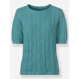 WITT Damen Kurzarmpullover mit Strickmuster-Mix, ozean, Gr&ouml;&szlig;e 40