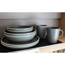 Silwy Brunner Dolomit Magnet-Geschirrset Kunststoff 11-teilig f&uuml;r 2 Personen grau - Kunststoff und Melamin Geschirr-Sets